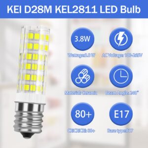 KEI D28A KEL 2816x Refrigerator Bulb, Freezer Light Bulb Replacement 100-265v Refrigerator E17 3.8w 40w Halogen Equivalent Daylight KEI D28M KEL 2815 5304522314 5304517886 6000K 2-Pack