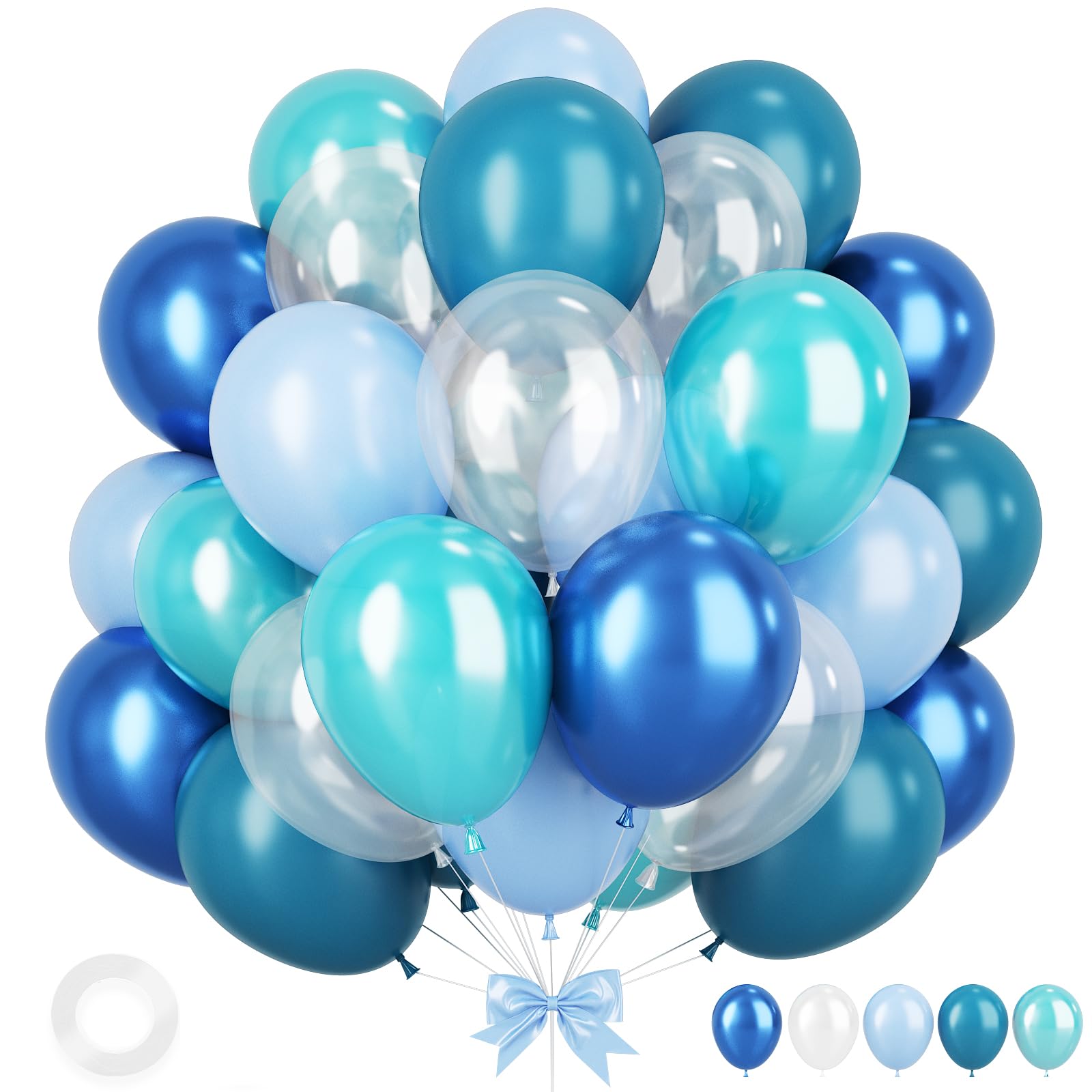 Under The Sea Balloons, 12 Inchs Turquoise Teal Blue Clear Metallic Balloons for Kids Ocean Shark Under The Sea Themed Pool Party Baby Shower Birthday Beach Decorations