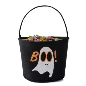 halloween bucket halloween basket for kids, trick or treat bags with embroidery foldable halloween candy bucket pumpkin bucket candies basket with handle for halloween party decorations, (black)