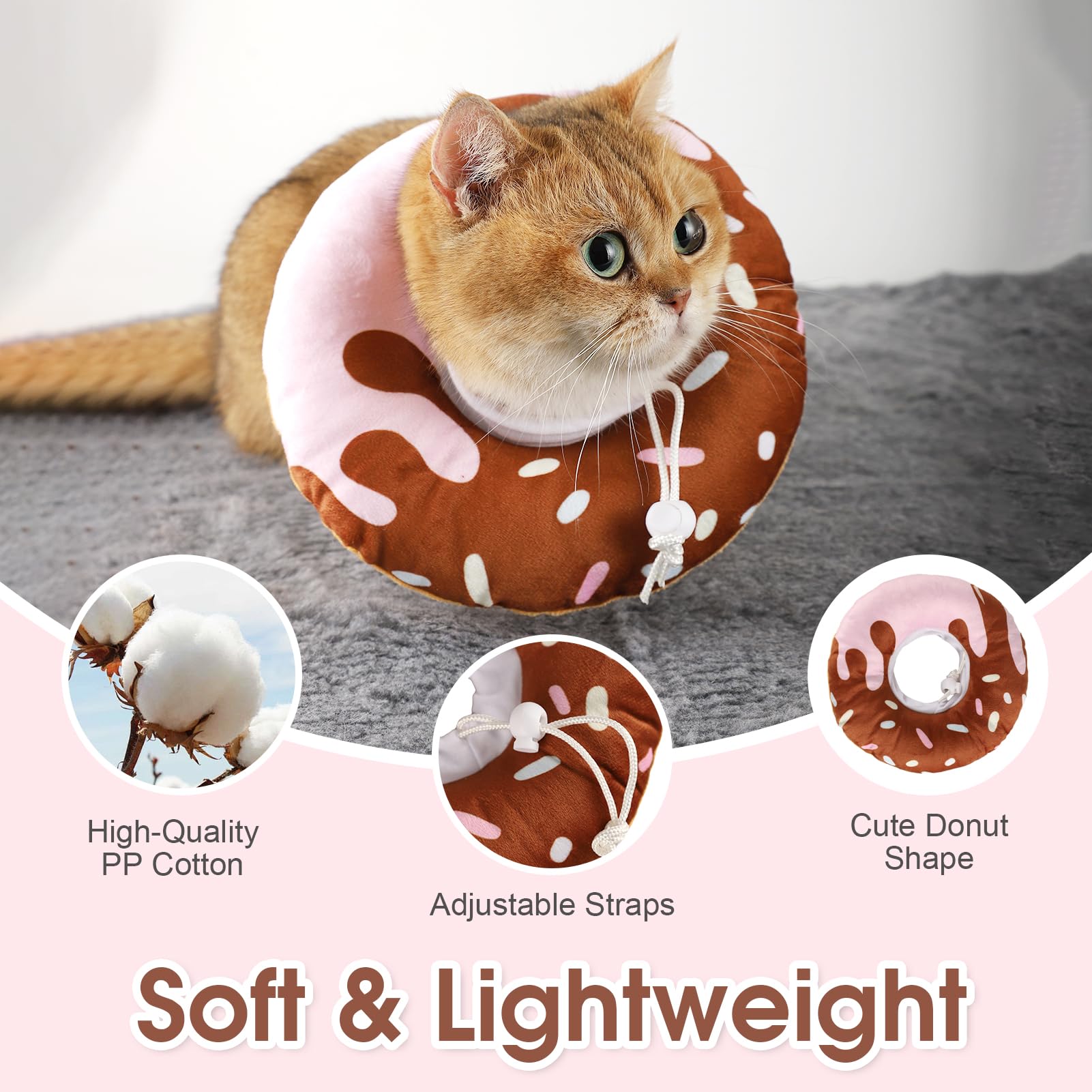 Cat Cone Collar Soft, Plush Pillow Cute Donut Cat Cones Lightweight Adjustable Neck Cone for Cats Kittens After Surgery, M