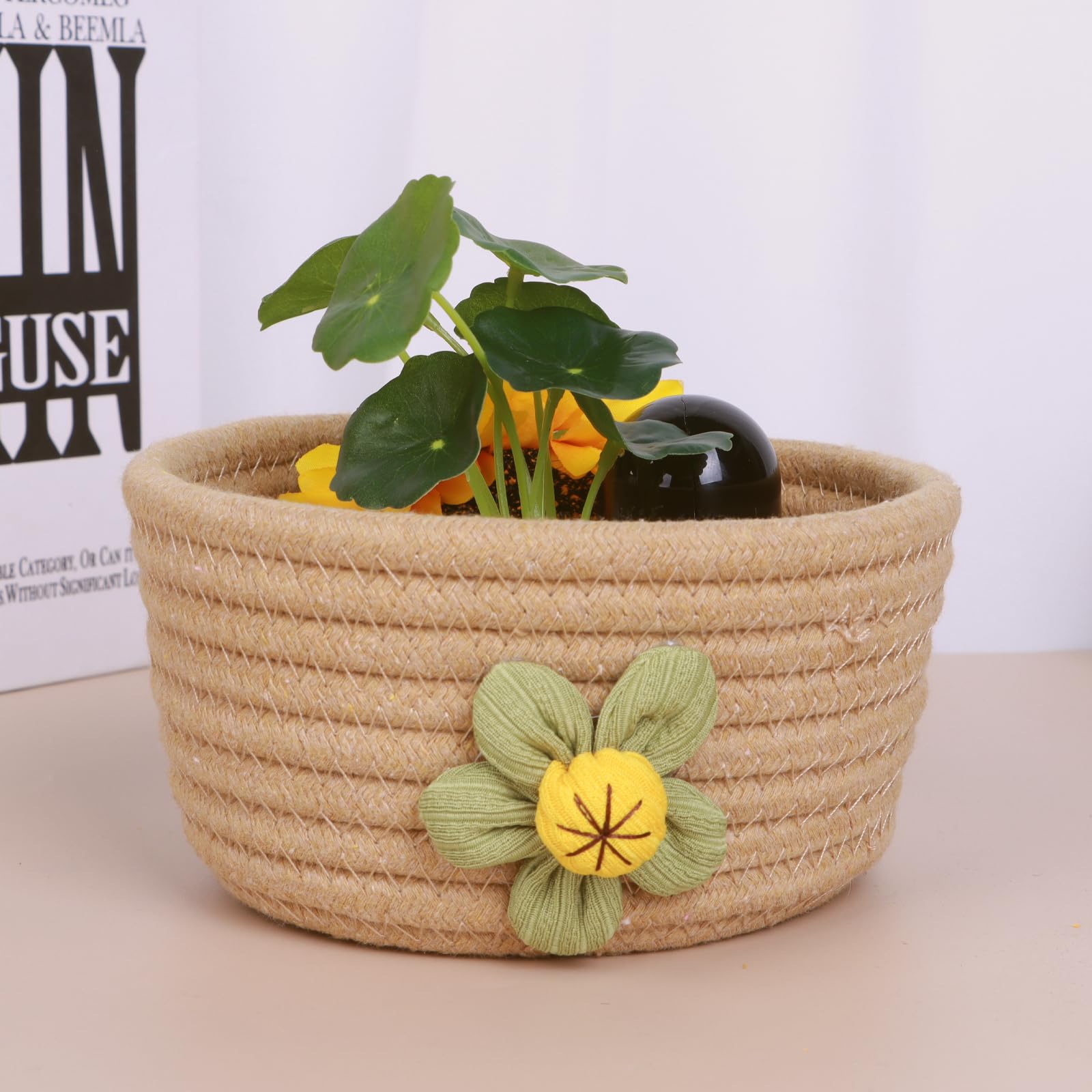 Small Covered Storage Basket, Handmade Woven Fresh Style Desktop Decoration, Organizing Household Miscellaneous Items