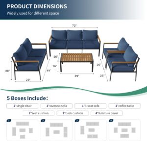 Amopatio Aluminum Patio Furniture Sofa,All-Weather Metal Outdoor Sofa,Modern 3-Seat Couch with Waterproof Covers,Blue (ONLY 3-SEAT Sofa)