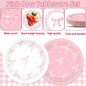 96pcs Pink Bow Party Supplies Bow Birthday Party Plates and Napkins Pink Bow Party Decorations for Girl Bachelorette Bridal Engagement Baby Shower Coquette Cute Tableware Dinnerware Serves 24 Guests