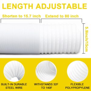 Portable Air Conditioner Hose, 5.9" Diameter Anti-Clockwise Thread,Length up to 80" - AC Hose with LG and More