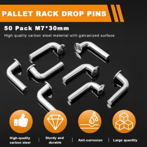 Hicarer 50 Pcs Pallet Rack Drop Pin M7x33mm Heavy Duty Pallet Rack Safety J Bolt Carbon Steel Universal Racking Pin for Warehouse Home Pallet Racks and Shelving Units