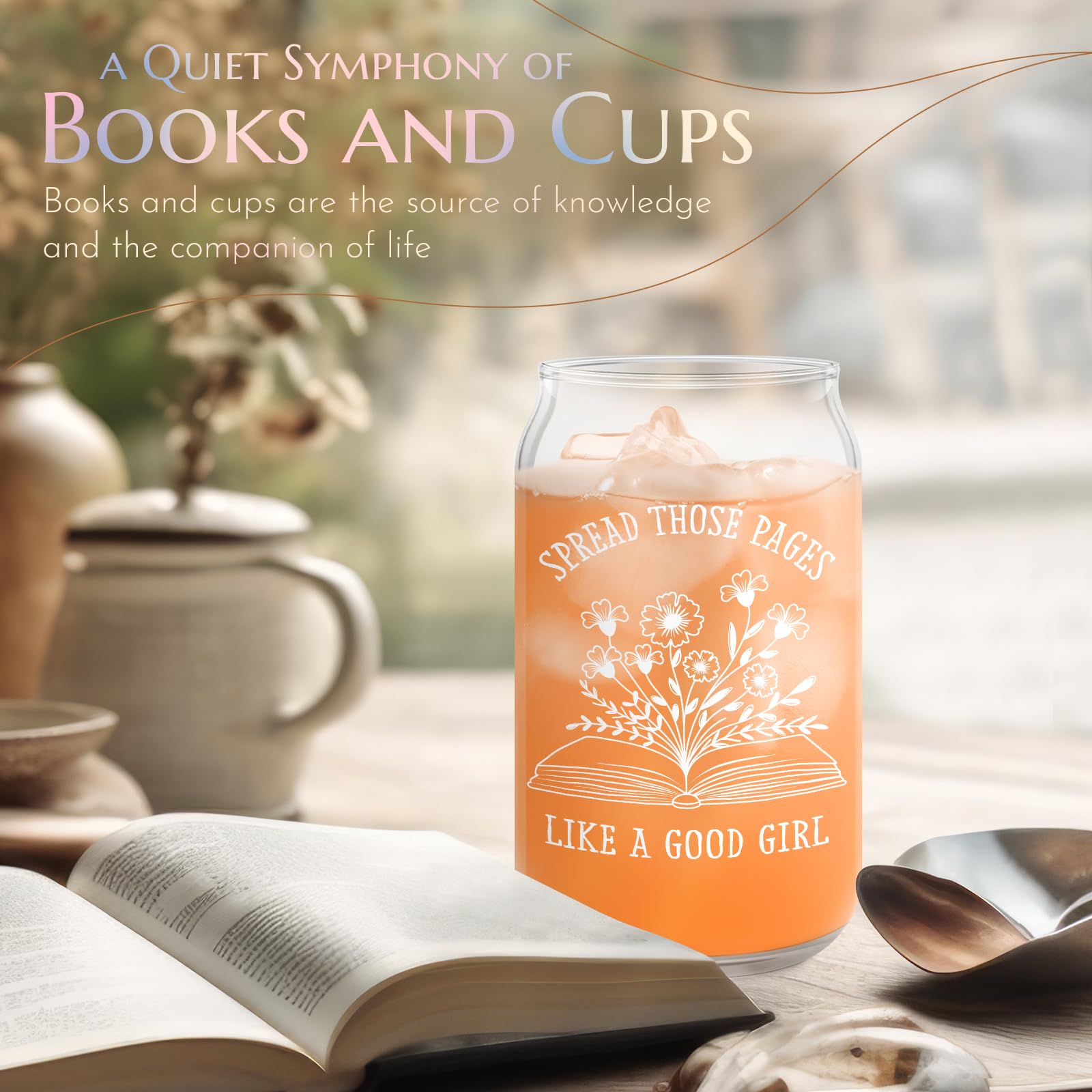 Book Lovers Gifts for Women: Gifts for Readers Book Lovers Bookworm - Bookish Gifts, Reading Gifts, Book Themed Gifts - Mothers Day Graduation Birthday Gifts for Kids Librarian Teacher, 16oz Glass Cup