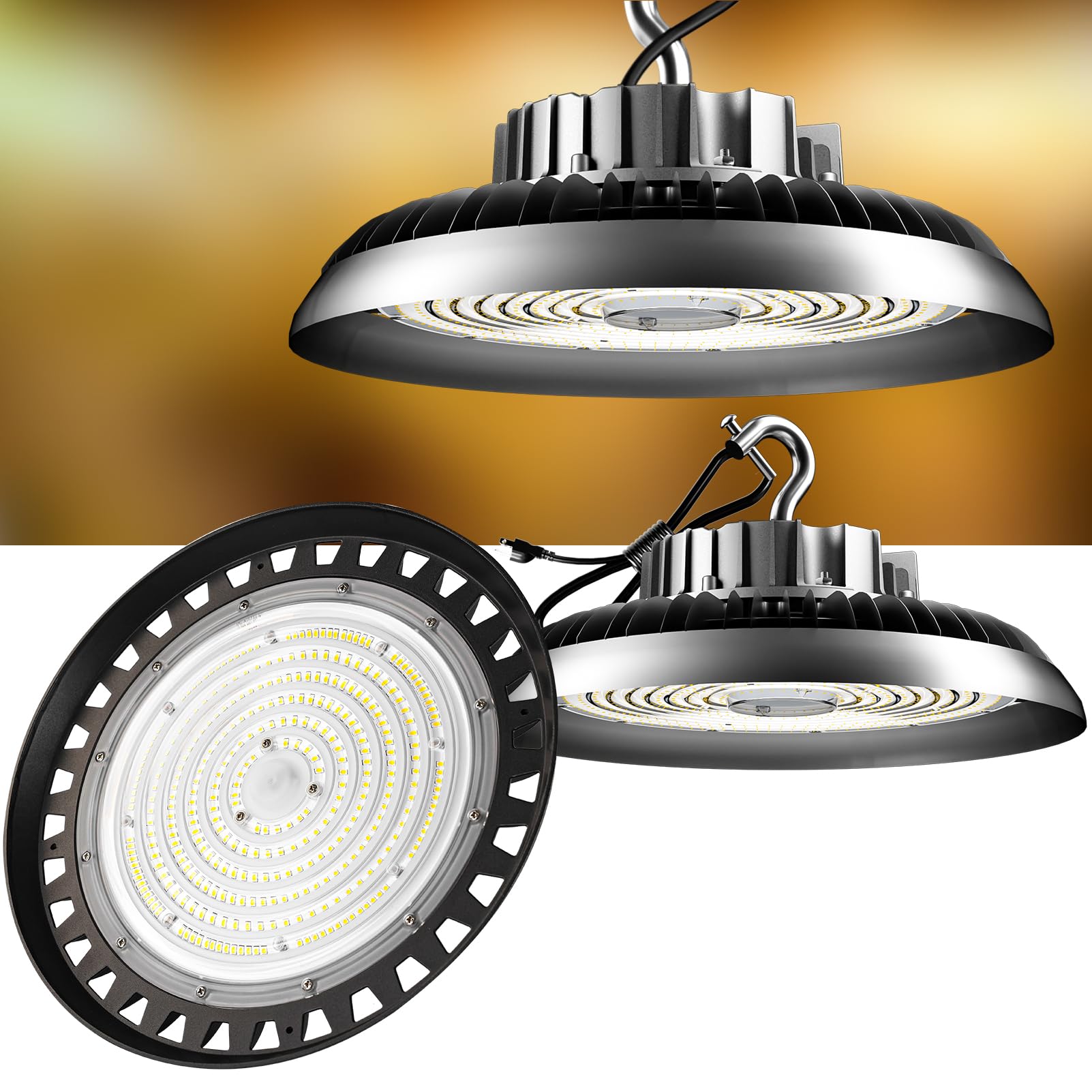 450W LED High Bay Light 67500lm High Bay LED Lights, 5000K High Bay LED Shop Lights with US Plug, AC100-277V Commercial UFO LED Light for 30-55FT Height