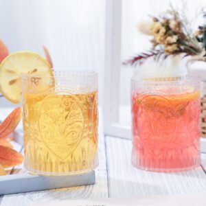 Qinyoung Plastic Vintage Drinking Glasses 8.5oz Stemless Wine Glasses Retro Embossed Wine Glasses Shatterproof Reusable Wine Cups for Baby Shower Wedding Reception Grand Event Party(Clear,12)