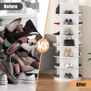 7 Tier Rotating Shoe Rack Tower, Revolving 360 Shoe Rack Storage Round Carousel,Spinning Shoe Display Lazy Susan, Vertical Handbag Rotate Shoes Closet Organization for Entryway Living Room Hallway.