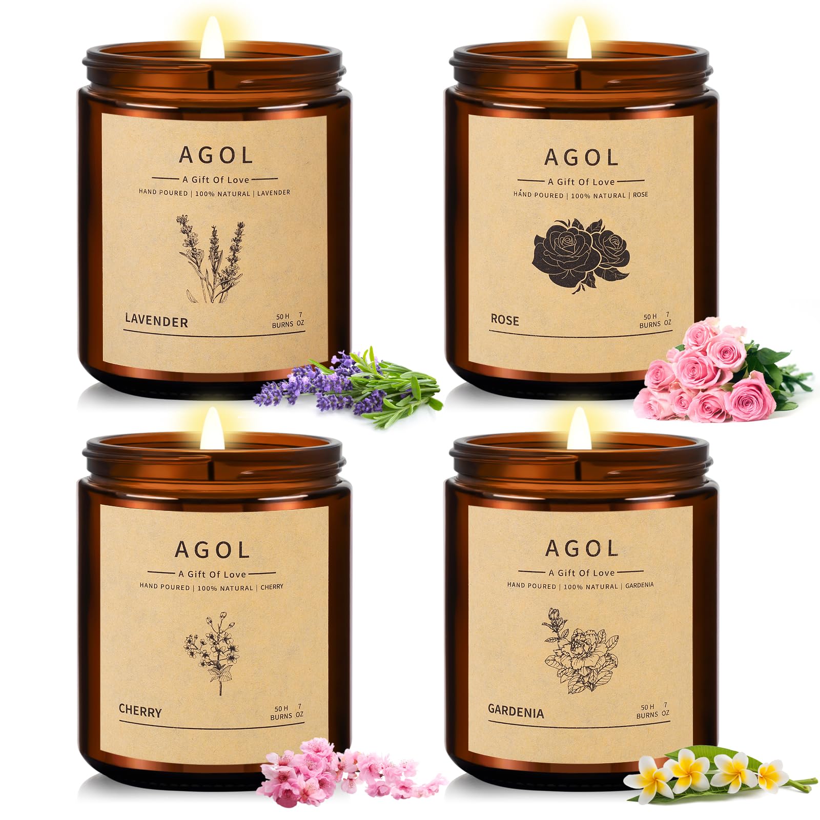 4 Pack Scented Candles for Home, 28 Oz 200 Hours Burn, Luxury Amber Jar Natural Soy Candles, Aromatherapy Candles Set, Candles Gift for Women Men Birthday Thanksgiving Christmas, Spa, Sleep,Yoga,Read