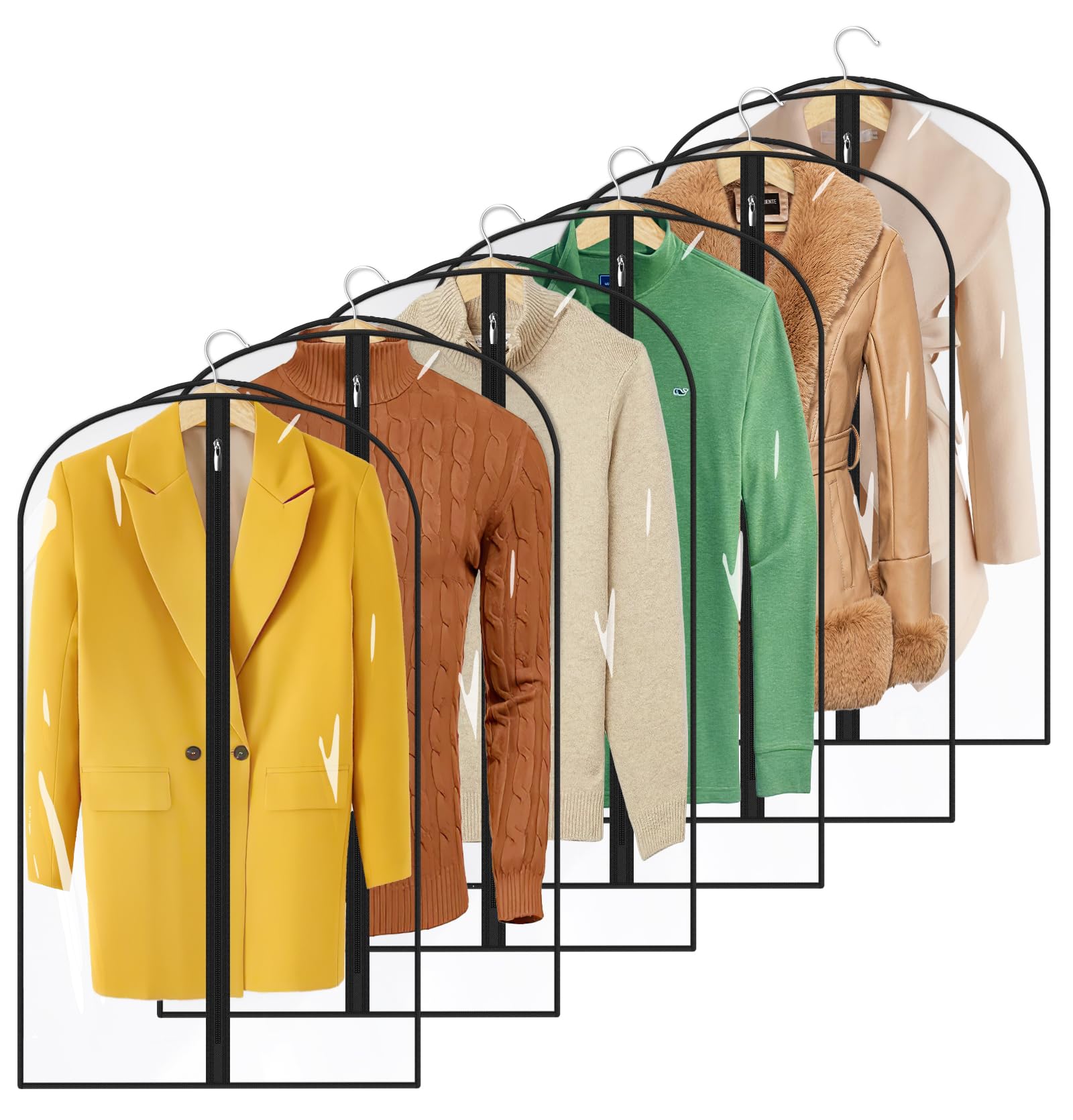 MISSLO All Clear Garment Bags for Hanging Clothes 40" Suit Bags for Closet Storage Plastic Clothes Covers for Shirts, Jackets, Coats, 6 Packs