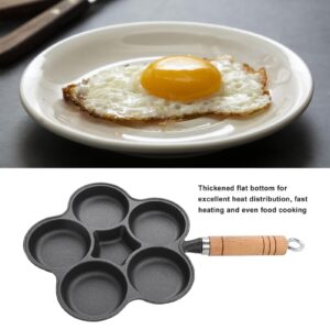 Cast Iron 5 Hole Egg Frying Pan, Heavy Duty Breakfast Pan, Fast Heating Induction Cooker, Solid Wood Handle, for Gas Stove