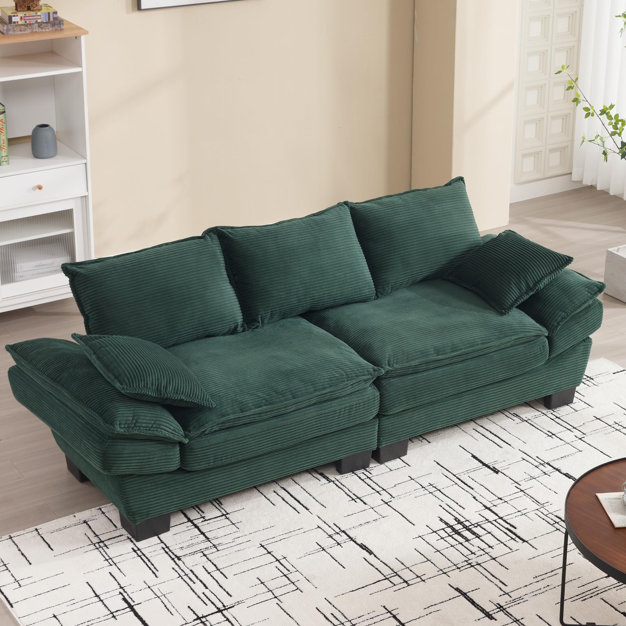 GNIXUU Cloud Loveseat Sofa Couch, Comfy Corduroy 3 Seat Sofa with Deep Seat & Wider Armrest，88.6” Upholstered Modern Sailboat Couches for Living Room, Apartment, Office, Small Space, Green