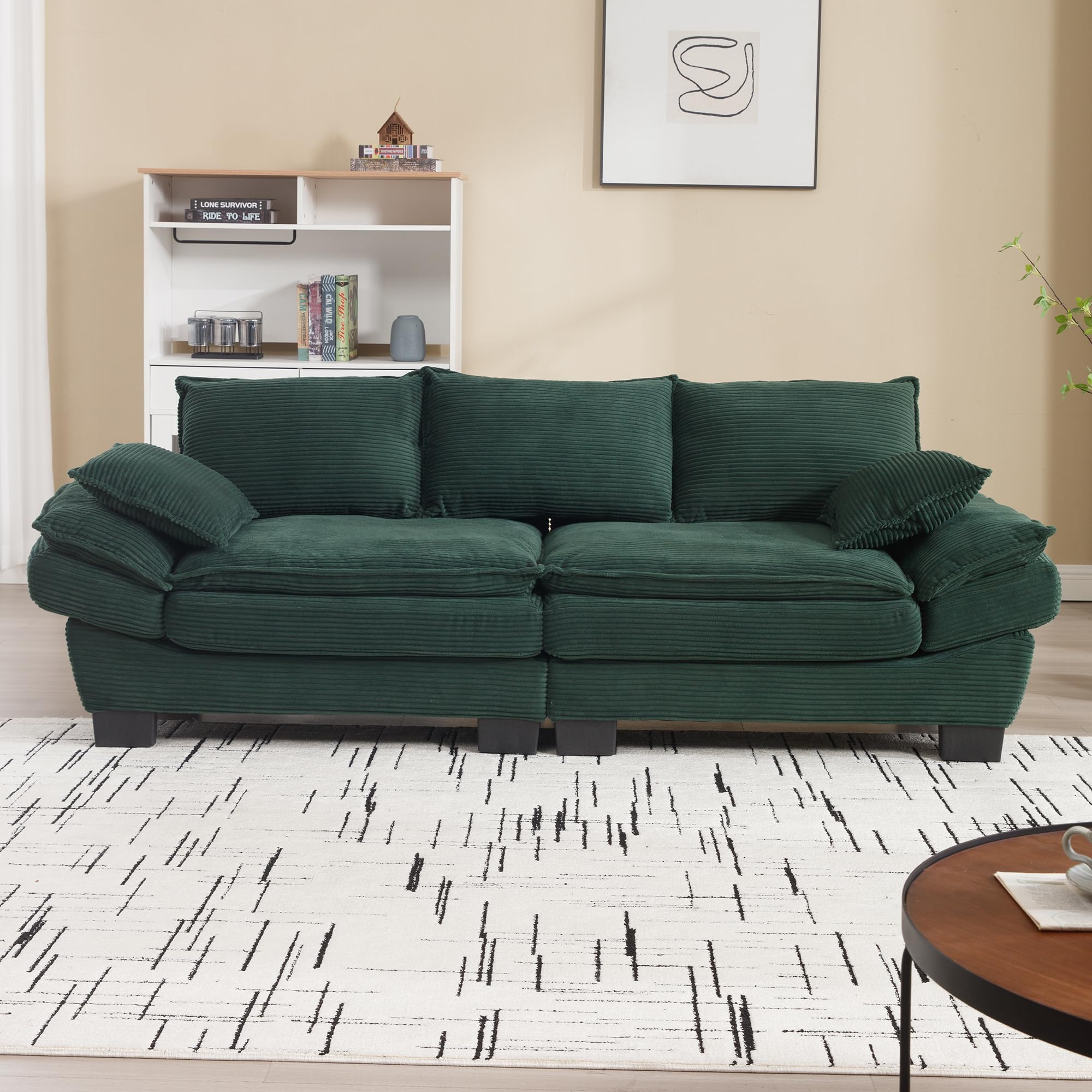 GNIXUU Cloud Loveseat Sofa Couch, Comfy Corduroy 3 Seat Sofa with Deep Seat & Wider Armrest，88.6” Upholstered Modern Sailboat Couches for Living Room, Apartment, Office, Small Space, Green