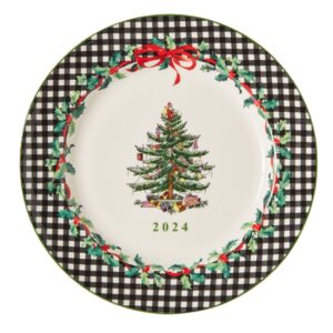 spode christmas tree 8" porcelain dinner plate, 2024 annual collector plate - holiday dinnerware & decorative plate, winter serving for all parties & occasions - for casserole, appetizers, brisket