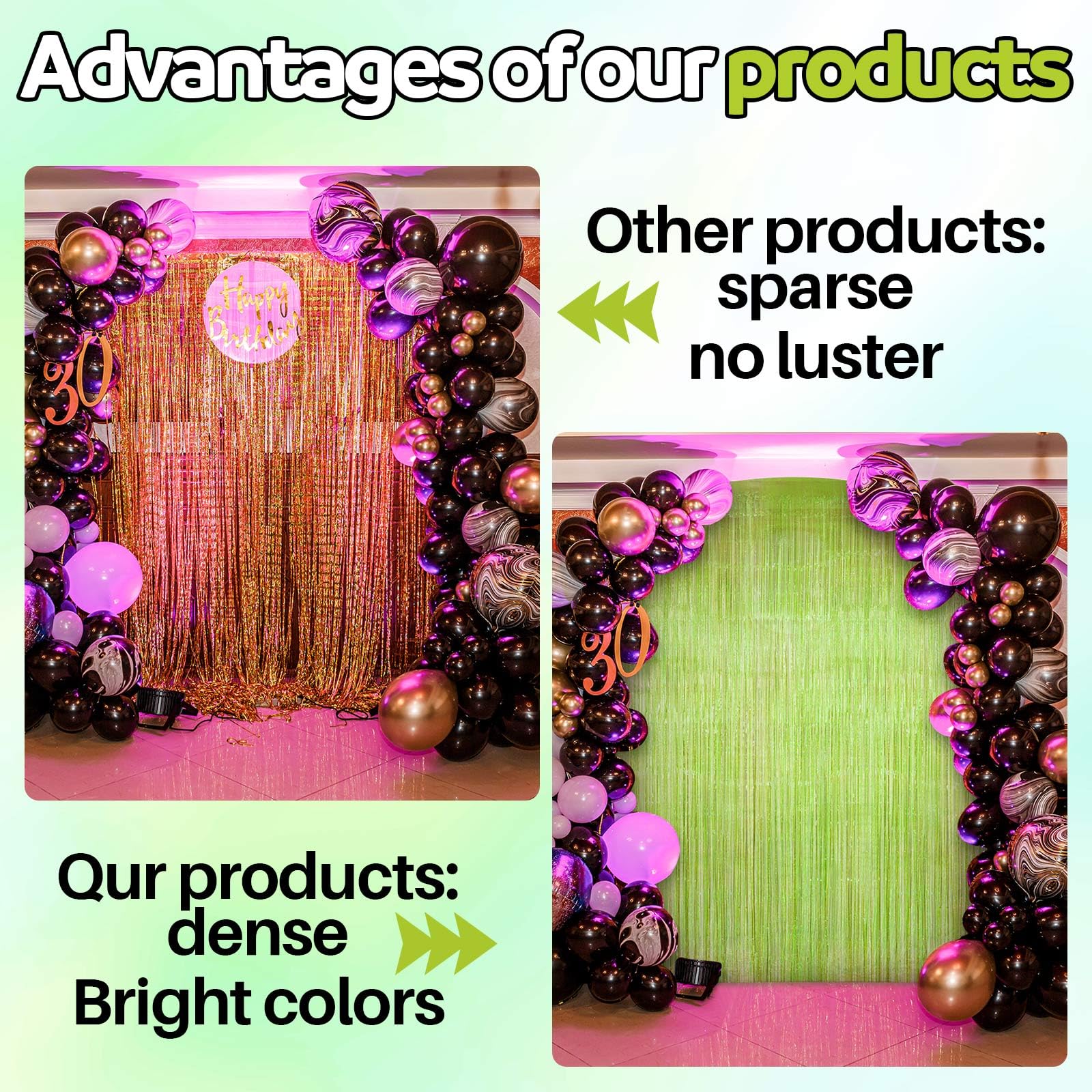 Fanfanwin Neon Green Streamers Backdrop 3.28 x 8.2 ft Lime Green Foil Fringe Curtain Metallic Tinsel Door Streamers for Birthday Bachelorette Christmas, New Year, Disco Party, Neon Party Decorations