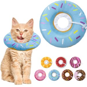 seyezo cat cone soft collar, adjustable cat recovery collar for small medium large cats, cute donut e collar after surgery, anti-lick wound healing elizabethan collar for kittens(donut blue, small)