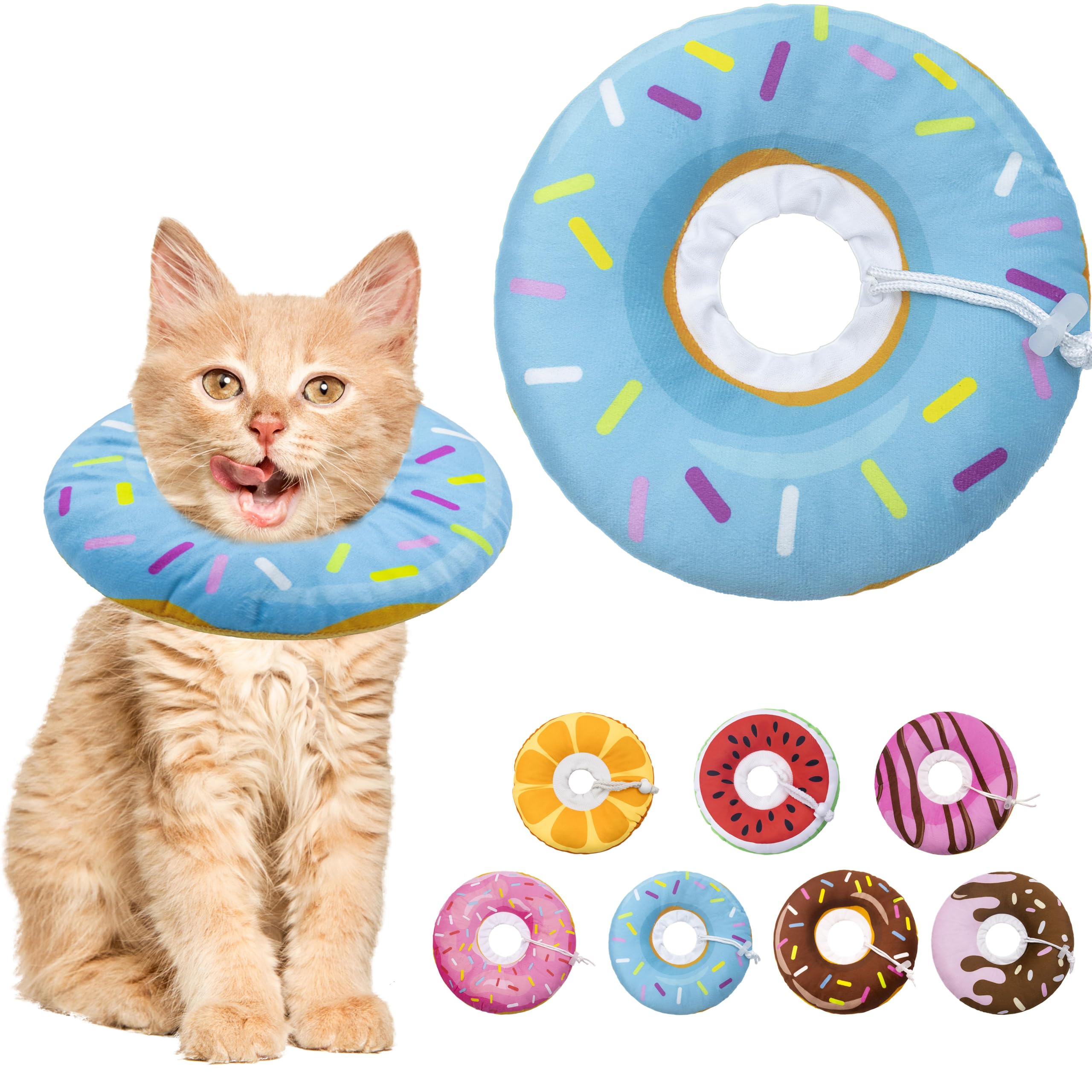 Seyezo Cat Cone Soft Collar, Adjustable Cat Recovery Collar for Small Medium Large Cats, Cute Donut E Collar After Surgery, Anti-Lick Wound Healing Elizabethan Collar for Kittens(Donut Blue, Small)