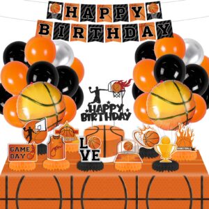 76pcs basketball birthday party decorations with basketball banner honeycomb centerpiece basketball balloons cake topper tablecloths for boys basketball theme party decorations