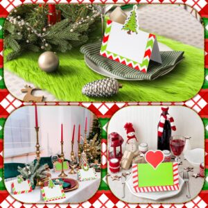 Affrolling 48 Pcs Christmas Place Cards for Table Green Elf Christmas Table Name Cards Green Christmas Elf Place Cards Tented Folded Dinner Name Tag for Birthday Holiday Party