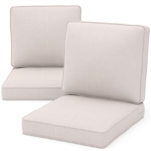 outdoor chair cushions, 24" x 23" high-density foam deep seat patio cushions with olefin fabric & removable zipper cover, outdoor furniture replacement cushions set of 2 for chair sofa couch - beige