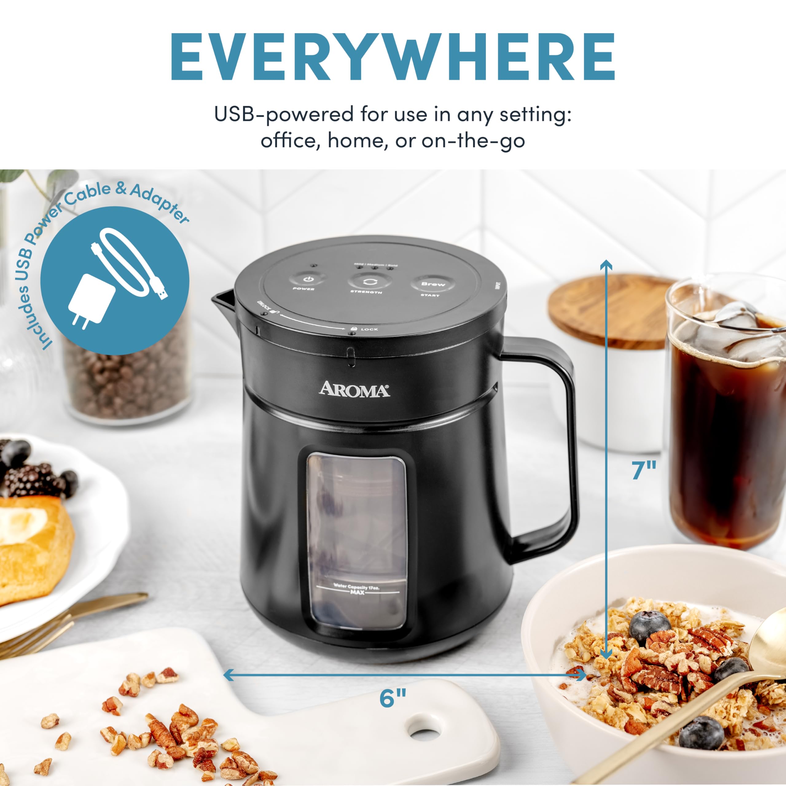 AROMA® 5-Minute Instant Cold Brew Coffee Maker with Pressure Infusion Cold Brew Coffee Carafe (17 Ounces)