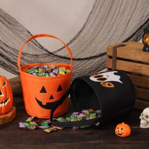 Halloween Bucket Halloween Basket for Kids, Trick or Treat Bags with Embroidery Foldable Halloween Candy Bucket Pumpkin Bucket Candies Basket with Handle for Halloween Party Decorations, (Black)