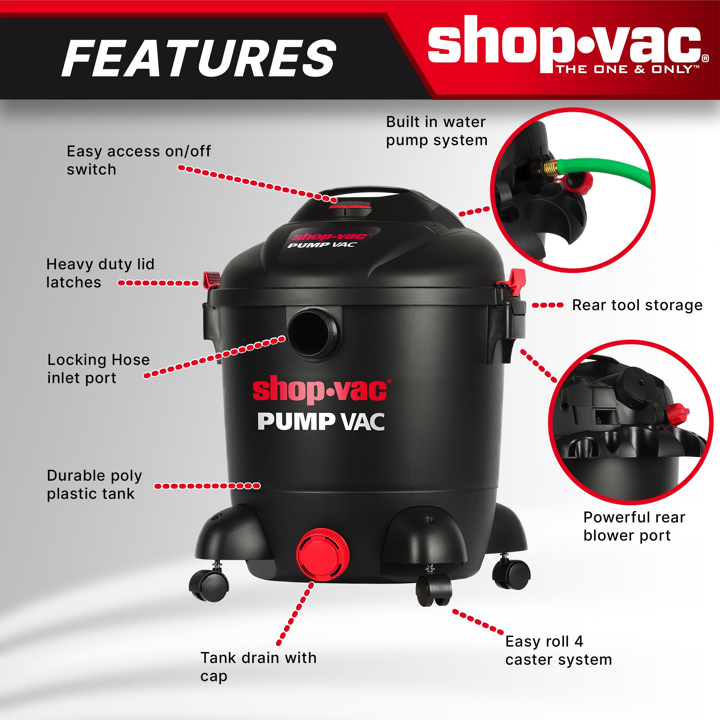 Shop-Vac 5871205 12 Gallon Wet Dry Pump Vacuum with Built-in Water Pump, 5.0 Peak HP, 2.5 Inch Diameter x 8 Ft Hose, 12 Ft Cord, Black