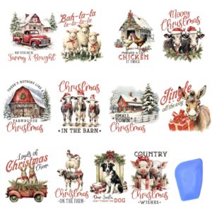 zmru 24 sheets vintage christmas rub on transfers for crafts, rub on transfers christmas for wood，furniture decals, glass, porcelain, leather, canvas, fabric projects,3 * 3inch(farm christmas)