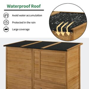 MCombo Outdoor Storage Cabinet, Outside Wooden Storage Cabinet with Waterproof Asphalt Roof and 3 Shelves, Tall Tool Shed with 1 Foldable Table for Yard, Garden, Patio, Lawn 1815