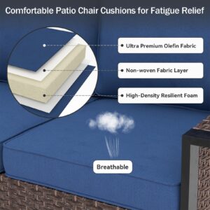 Outdoor Chair Cushions, 24 x 23 Inches High-Density Foam Deep Seat Patio Cushions with Olefin Fabric & Removable Zipper Cover, Outdoor Furniture Replacement Cushions for Chair Sofa Couch - Blue