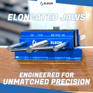 Eleon - Self Centering Dowel Jig with Elongated Jaws and Extra Wide Clamp - Precision Woodworking Made Effortless - Lasting Craftsmanship - Durable Aluminum Alloy Dowel Drill Guide (Blue)