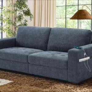 WorthFurni 89 Inch Sofa Couch, Modern 3 Seater Couch with Removable Covers and USB Ports, Large Chenille Comfy Sofa for Living Room, Oversized Loveseat Sofa for Apartment(Blue)