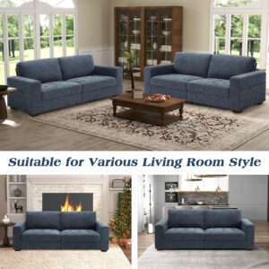 WorthFurni 89 Inch Sofa Couch, Modern 3 Seater Couch with Removable Covers and USB Ports, Large Chenille Comfy Sofa for Living Room, Oversized Loveseat Sofa for Apartment(Blue)