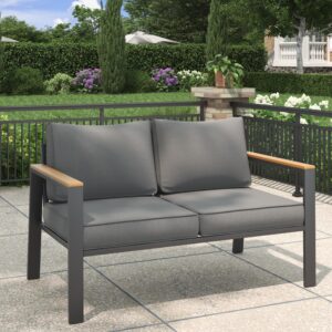 amopatio aluminum patio furniture sofa,all-weather metal outdoor sofa,modern 2-seat couch with waterproof covers,dark grey (only loveseat)