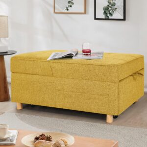 SEJOV Sleeper Sofa Chair Bed,4-in-1 Convertible Sofa Bed Chair with 6 Adjustable Backrest and Pillow, 3-Seat Pull Out Sleeper Chair Linen No Backrest for Bedroom Small Space Living Room, Yellow