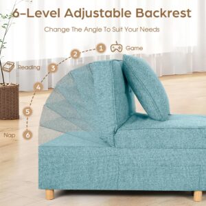 SEJOV Sleeper Sofa Chair Bed,4-in-1 Convertible Sofa Bed Chair with 6 Adjustable Backrest and Pillow, 3-Seat Pull Out Sleeper Chair Linen No Backrest for Bedroom Small Space Living Room, Sky Blue