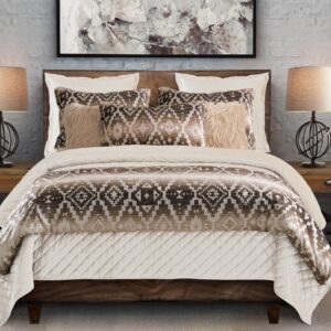 paseo road by hiend accents chalet western bedding 3 piece king size duvet cover set, cream brown aztec pattern southwestern comforter cover with 2 pillow shams