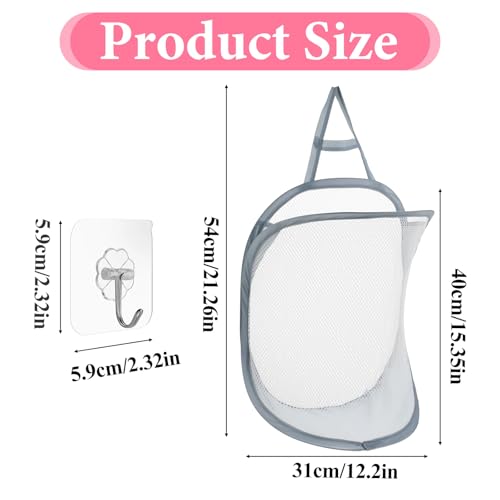 Qianyu Mesh Collapsible Laundry Baskets Pop Up Laundry Hamper Bag Small Wall Foldable Clothe Storage with Self-Adhesive Hook Portable Laundry Bin for Washing Kids Toy Chest University Dormitory Travel