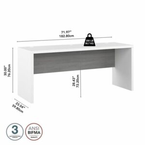 Pemberly Row 72W Computer Desk in Pure White and Modern Gray - Engineered Wood