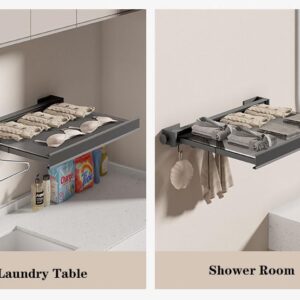 Hympuae Retractable Drying Rack With Net, Laundry Drying Tray Rack, Wall Hanging Drying Rack,Bathroom Drying Rack With 6 Hooks,For Shoes And Socks, Underwear,Folding Clothes Rack (White)