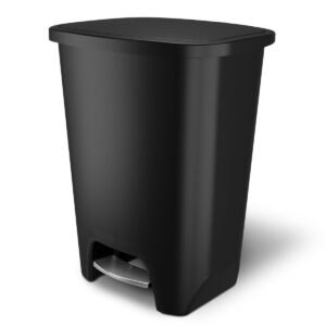 glad 20 gallon trash can - plastic kitchen waste bin with odor protection of lid, premium stainless steel step on foot pedal and garbage bag rings, black