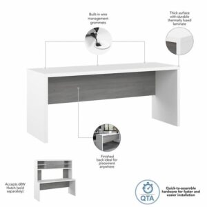 Pemberly Row 72W Computer Desk in Pure White and Modern Gray - Engineered Wood