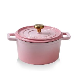 enameled cast iron dutch oven, pink nonstick dutch oven pot with lid, round enamel cookware for braising stewing roasting baking, good sealing, cooking pot suitable for all stoves (pink)