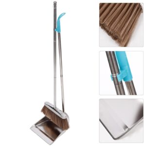 HOLIDYOYO Broom and Dustpan Set with Long Handle Stainless Steel Broomstick Standing Dust Pan for Floor Home Office Lobby A