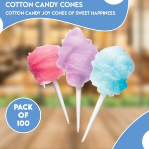 Cotton Candy Cones [100 Pack] - White Cotton Candy Sticks | Kraft Paper Cotton Candy Cone | Carnival Cotton Candy Machine Supplies for Floss Sugar Cotton Candy Maker Concession Essentials