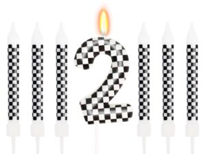 7 pcs number 2 racing cars birthday candle set, race car theme cake topper, truck themed birthday party decorations, black white checkered candles