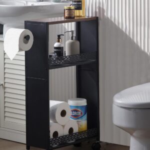 OhuaCason Toilet Paper Holder Stand for Small Bathroom Storage:Skinny Bathroom Storage Cabinet for Small Spaces Tiny Apartment