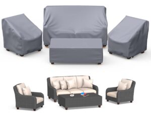 mrrihand patio furniture covers, 4 piece outdoor furniture cover waterproof includ ourdoor sofa cover, 2 chair covers, coffee table cover with windproof buckle strap and adjustable drawstring