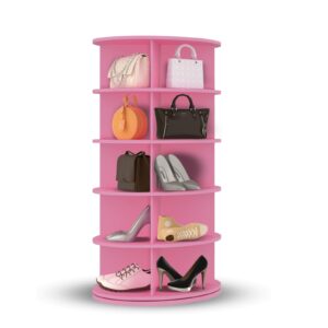 dolemoduo 5 tier rotating shoe rack storage tower, 360° revolving pink spinning shoes display rack round carousel for entryway hallway